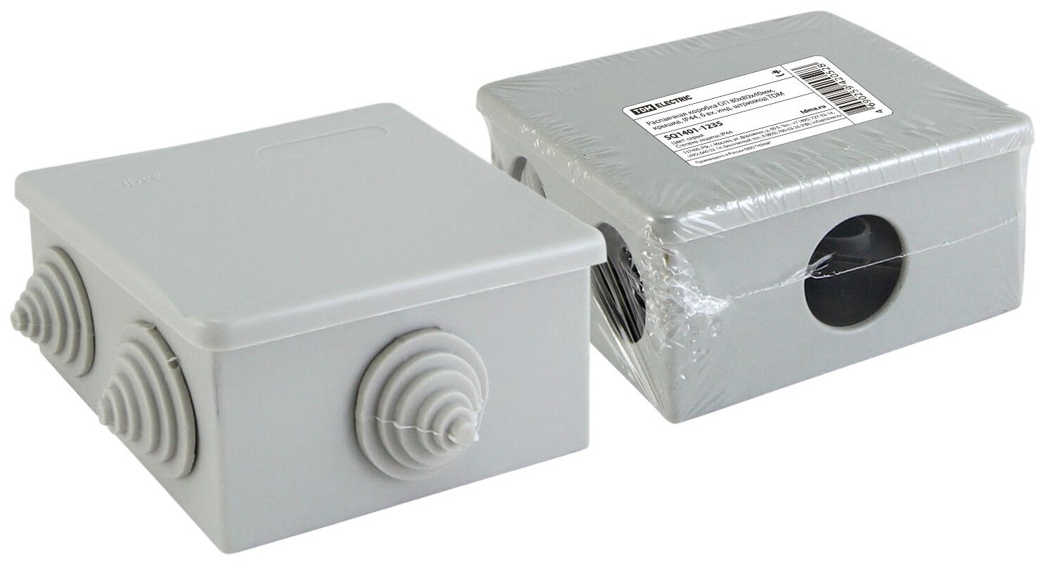 TDM коробка распред. 80х80х40мм ОУ крышка, IP44, 6 вх. инд. штрихкод SQ1401-1235