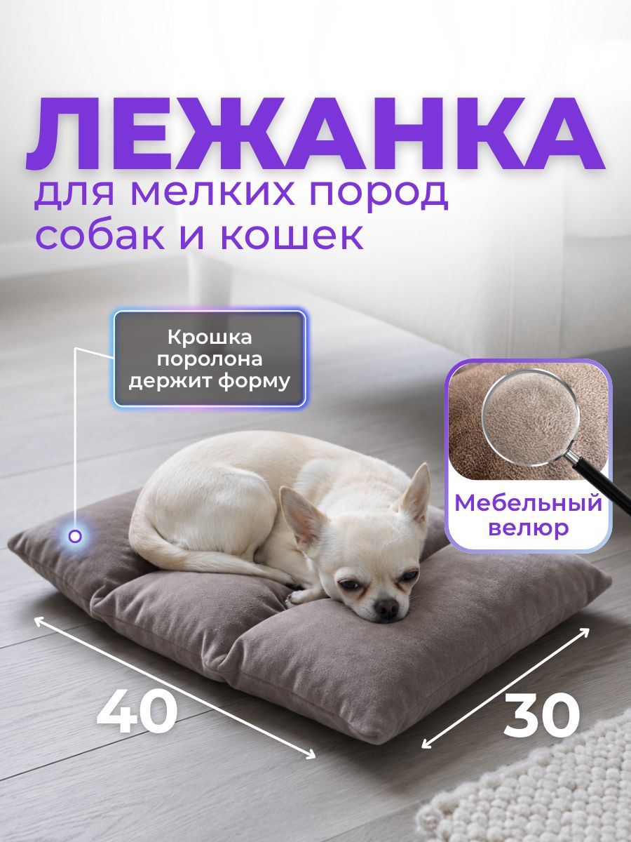 Лежанка для кошек и собак мелких пород 40×30 см из мебельного велюра