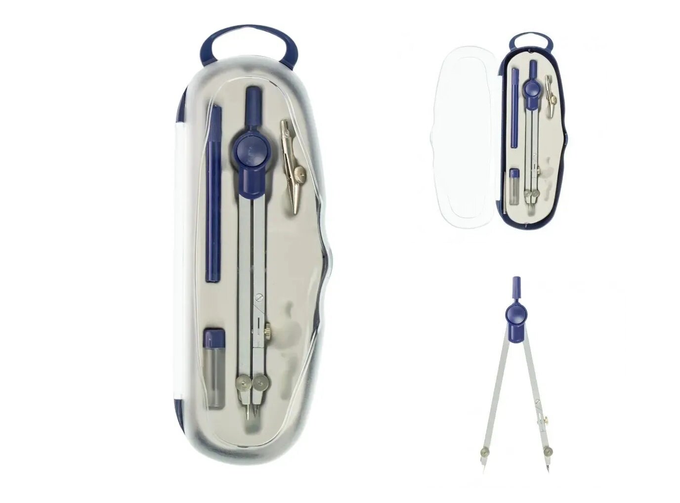 Циркуль (готовальня) 5 предметов в пенале с прозрачной крышкой