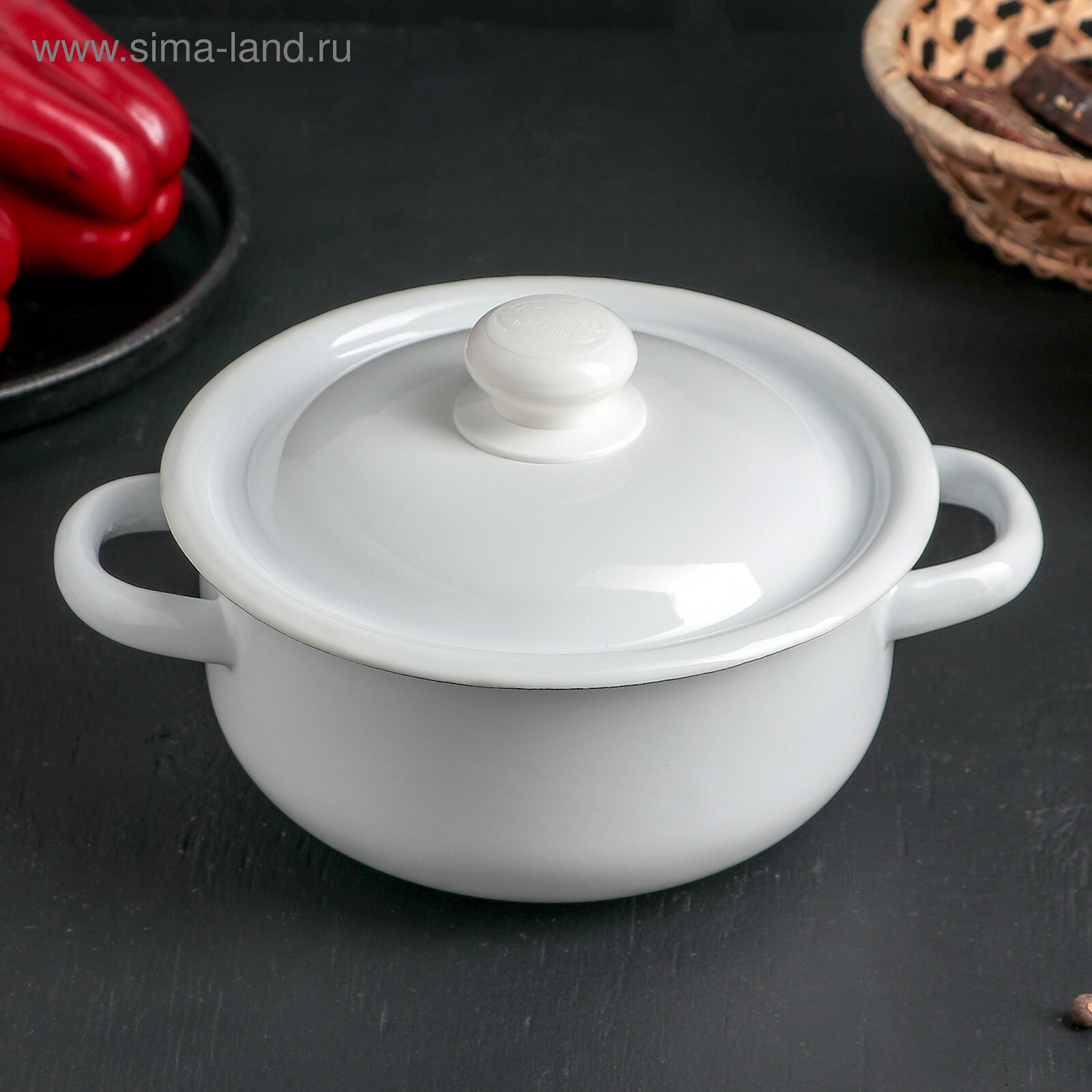 Кастрюля эмалированная, 1.5 л, d=17.5 см, с крышкой, без деколи, белая