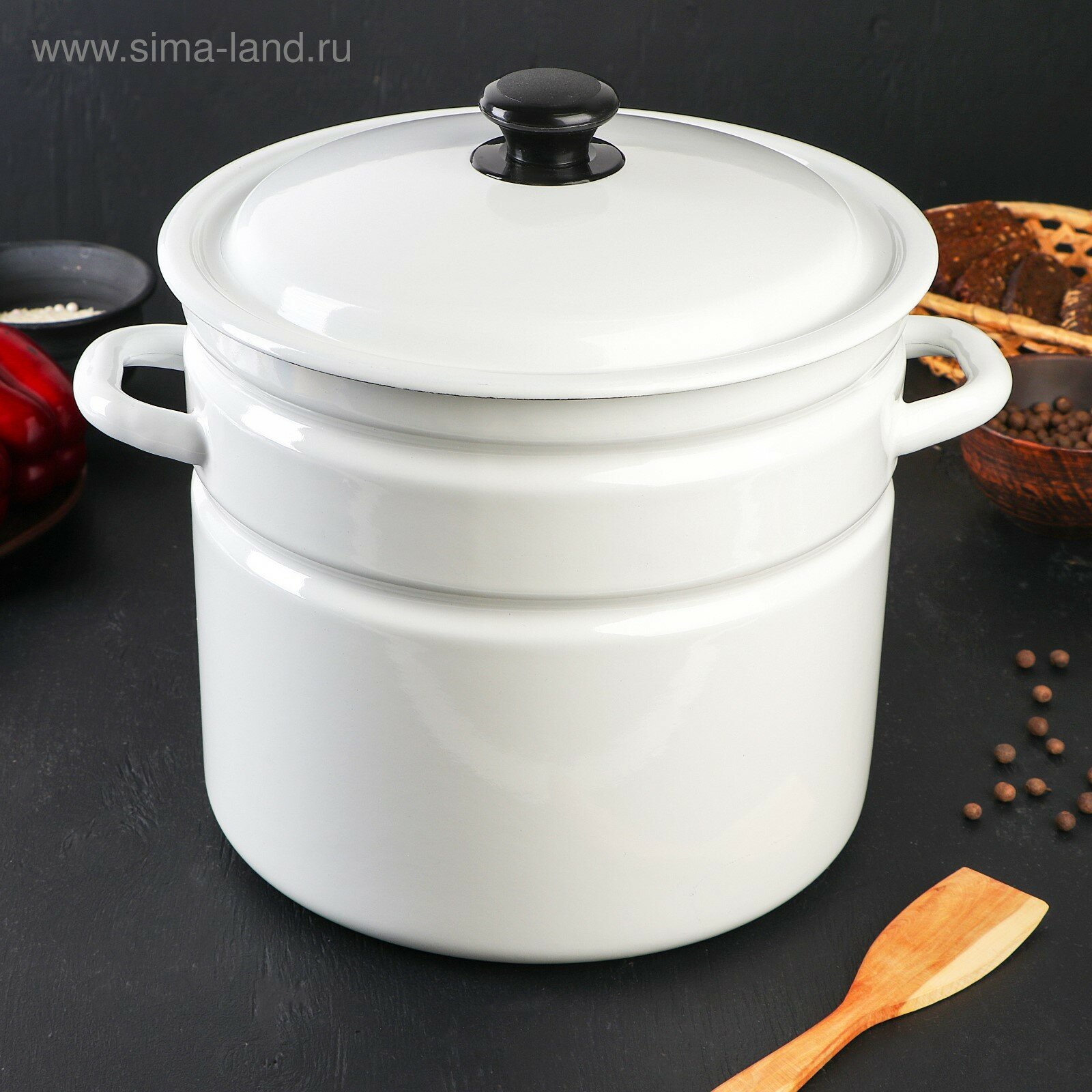 Кастрюля эмалированная, 10 л, цилиндрическая, белая