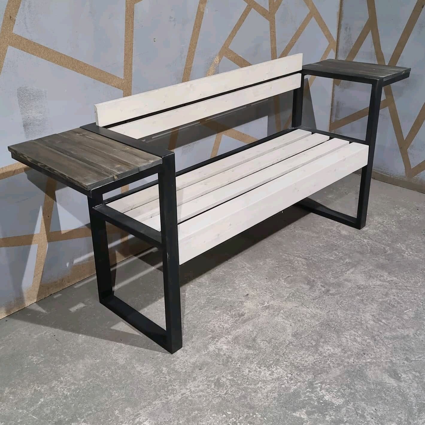 Скамейка EasyLOFT в стиле лофт 80х50х150, с 2-мя столиками, цвет белый