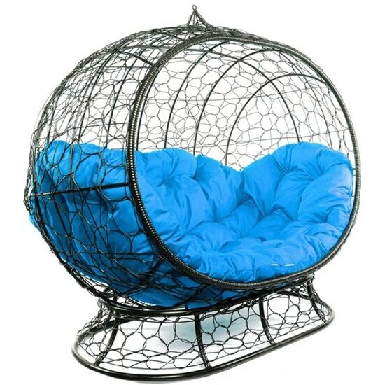 Диван M-group Улей на ножках в ротанге черное + синяя подушка