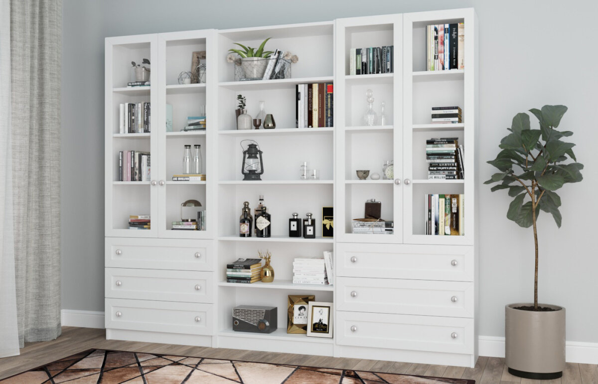 Библиотека Билли-53 Белый для документов для книг для обуви для одежды для посуды четырехдверный 240*202*30