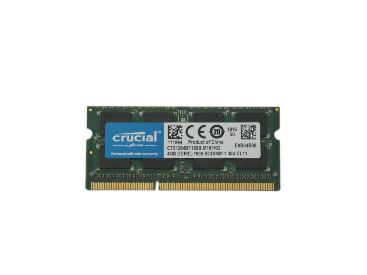 Оперативная память SODIMM 4Gb, DDR3L 1600MHz, Crucial CT51264BF160B 16 чипов