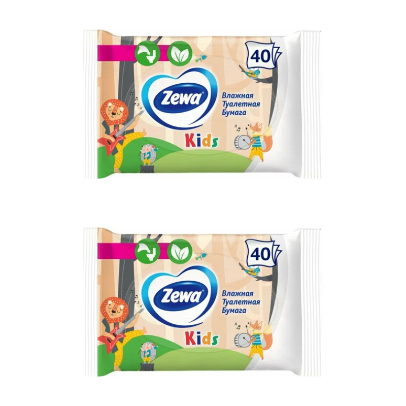 ZEWA Влажная туалетная бумага Детская, 40шт, 2шт