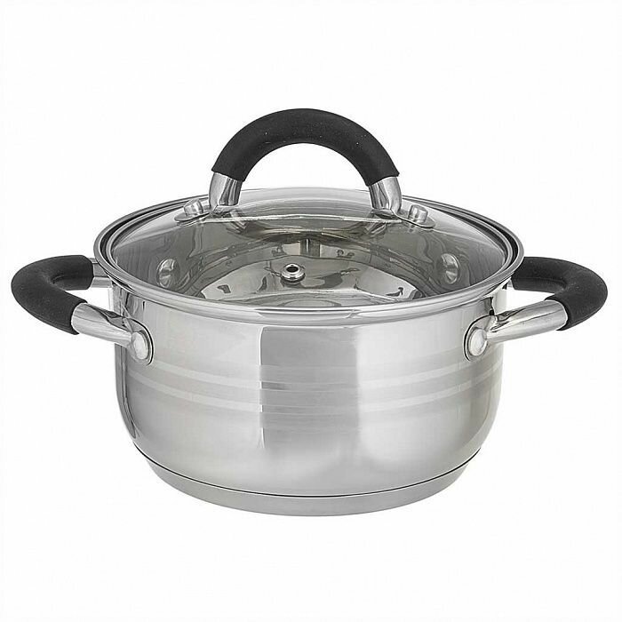 Кастрюля Webber BE-195/2 из нержавеющей стали со стеклянной крышкой, 1.9 л