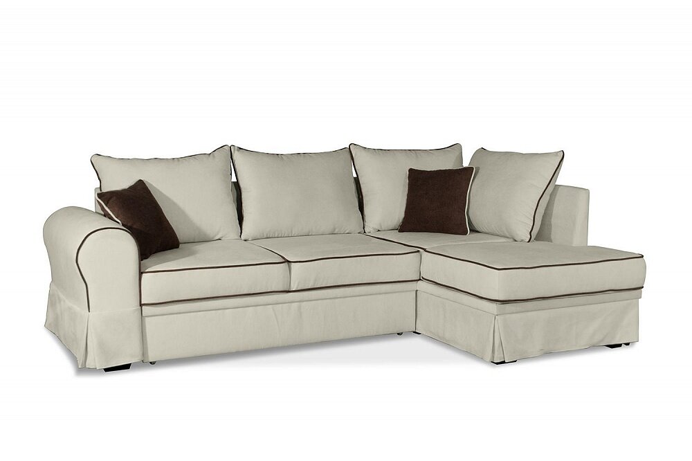 Угловой диван Амели 2 бежевый, дельфин, 255х165х90 см, с ящиком для белья