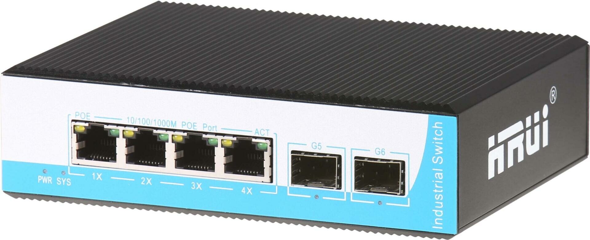 Управляемый промышленный коммутатор HRUI HR600-BTGM-42S 4GE+2SFP, 24Gbps, 90W на порт, IEEE802.3af/at/bt