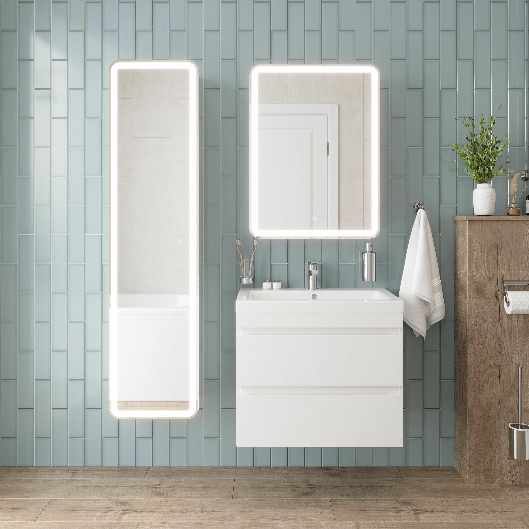 Зеркало-шкаф для ванной, пенал в ванную Fauraplus сантельмо 1600*400 Led подсветка, регулировка яркости