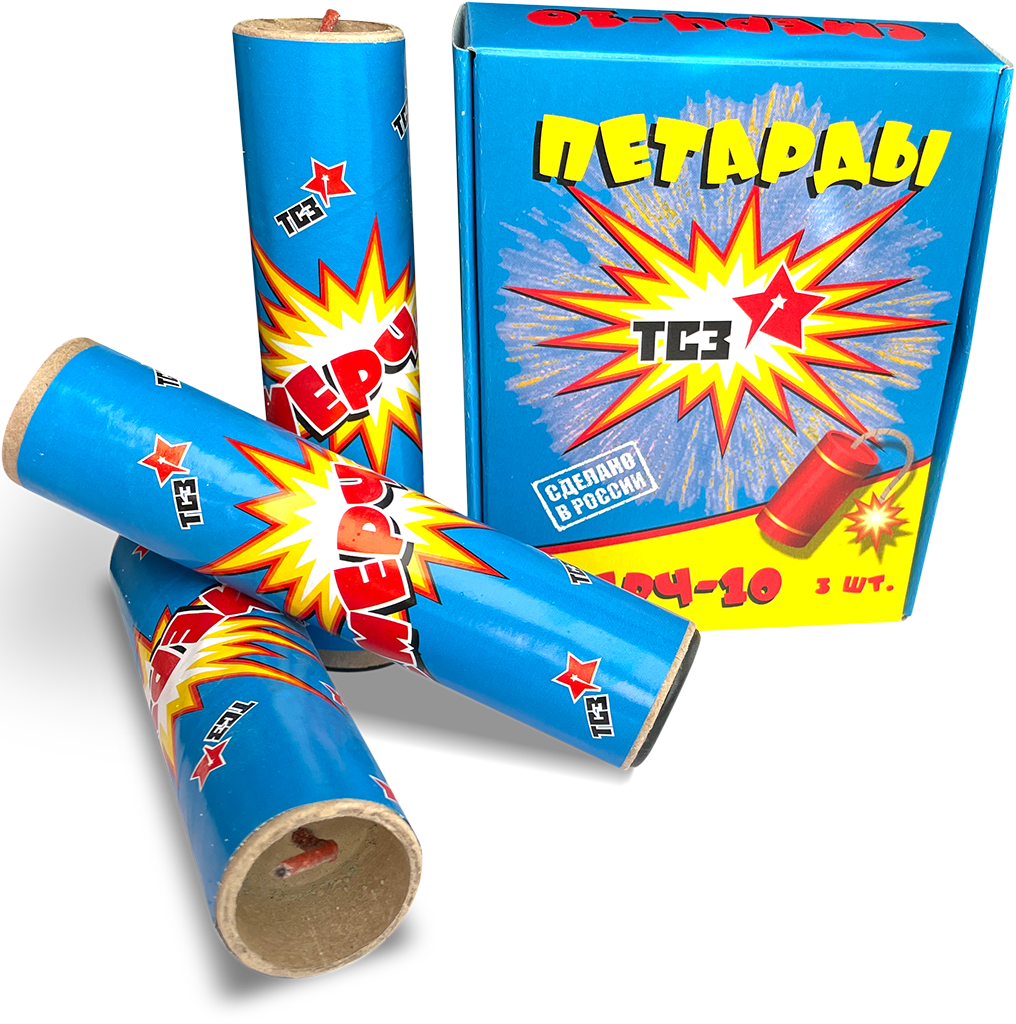 Фитильные петарды ТСЗ "Смерч-10", громкий хлопок, 3 шт./уп, синие