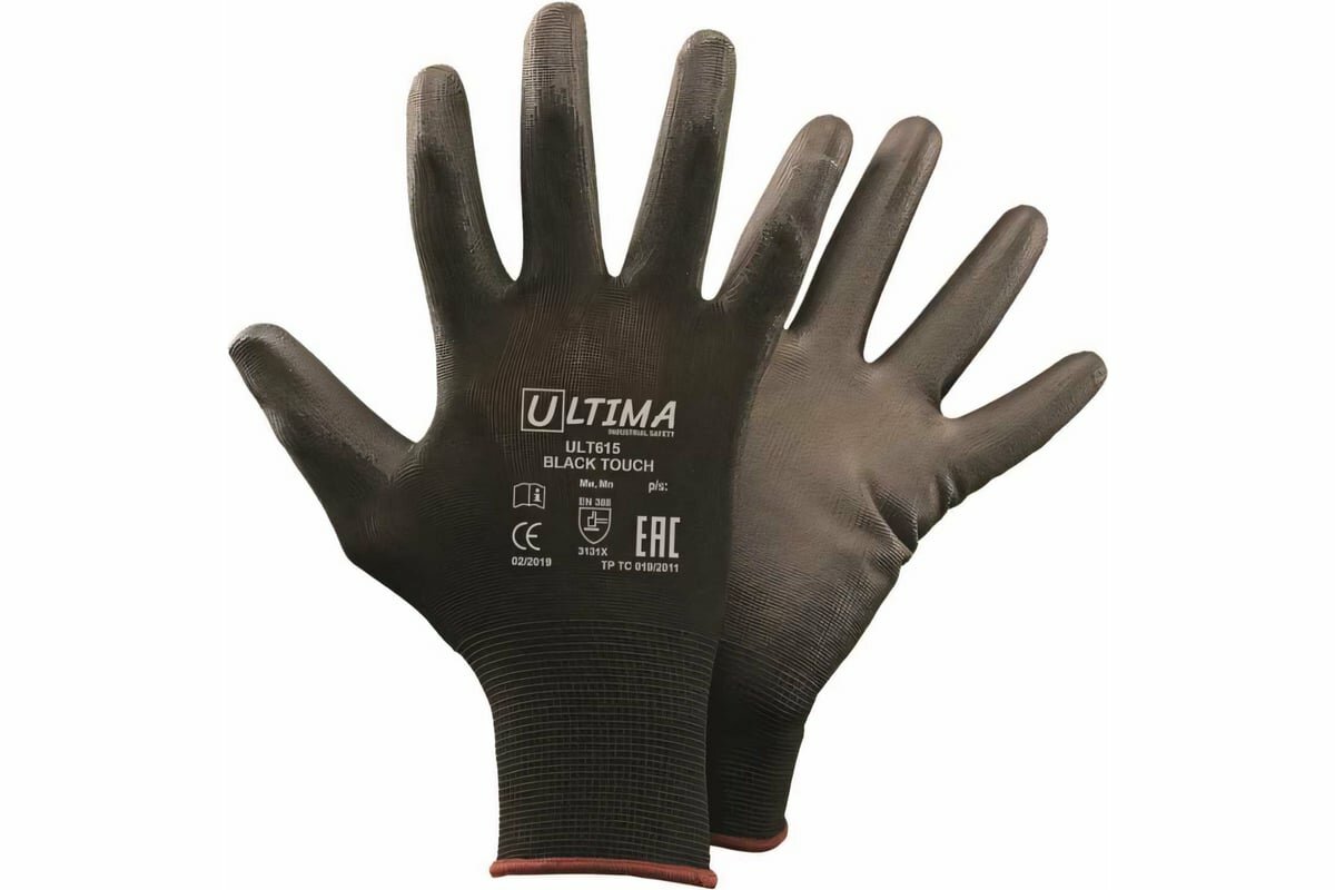 ULTIMA BLACK TOUCH Нейлоновые перчатки с полиуретановым покрытием черные ULT615/L
