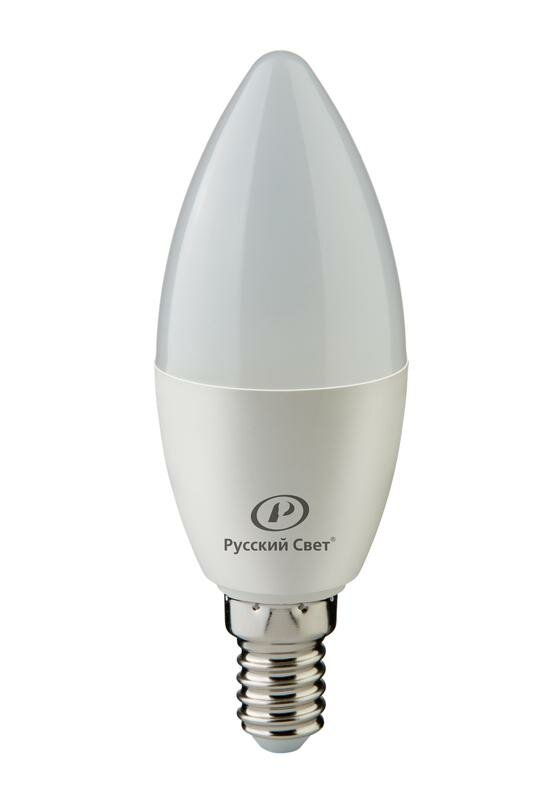 Лампа светодиодная RS C37 E14 6W 220-240V 4000К 6Вт 600лм Ra 90 свеча Русский Свет 15010545057-10 шт