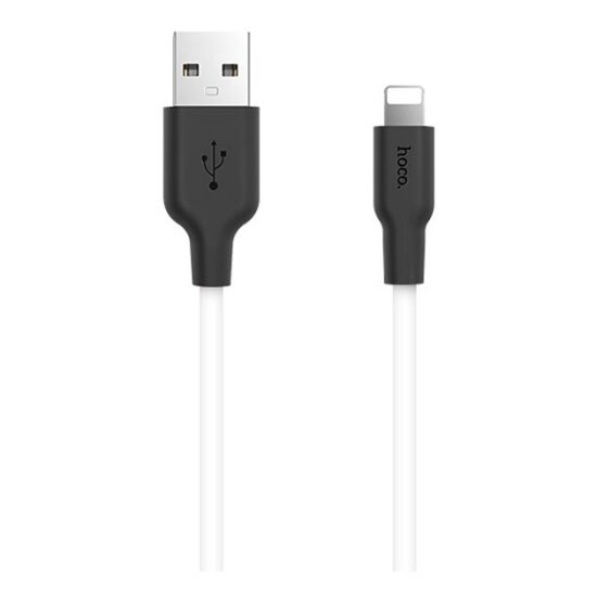 Кабель USB2.0 Hoco AM/Lightning, 2.4А, силиконовая оплетка, X21, 1м, бело-черный