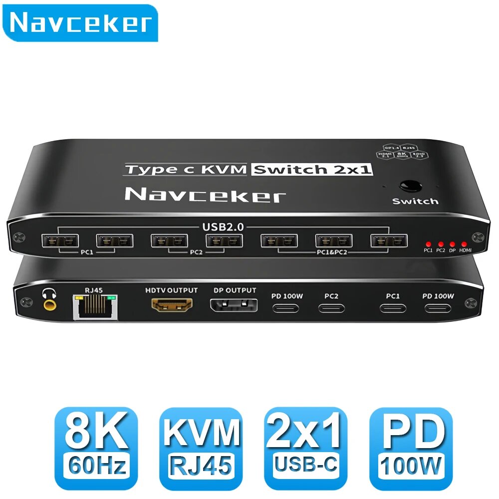 Navceker 2x1 KVM-переключатель Thunderbolt 4