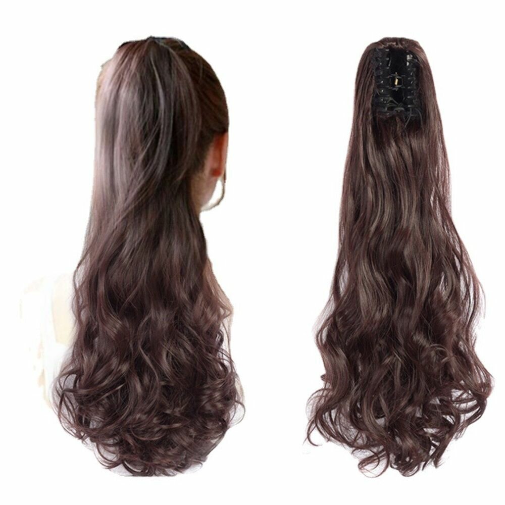 Женский натуральный парик с длинными вьющимися волосами, собранный в высокий конский хвост