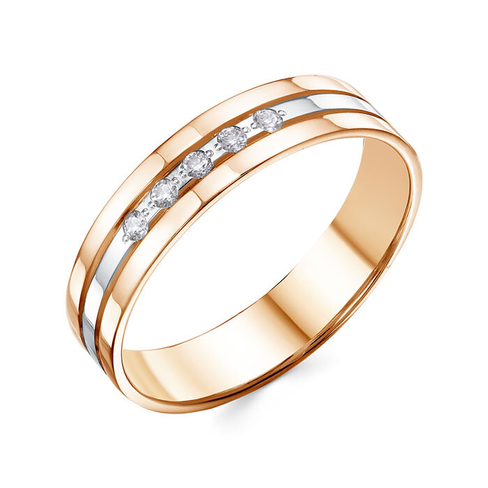 Кольцо обручальное, красное золото, 585 проба, бриллиант