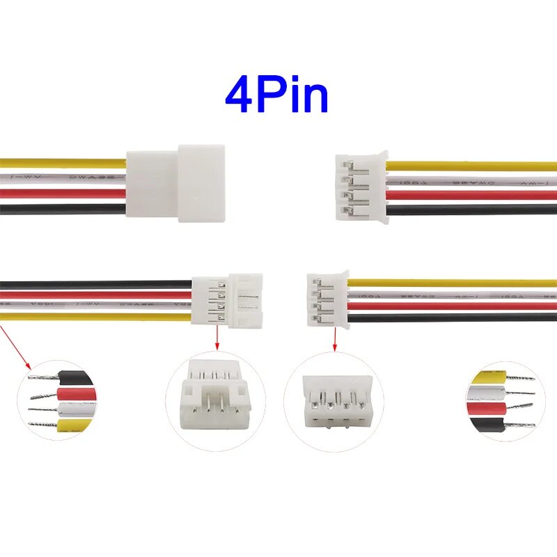 LOCHEUK JST PH 2.0mm Разъем Проводной 2/3/4/5/6 Pin 26AWG 10см 2Pairs, 4Pin