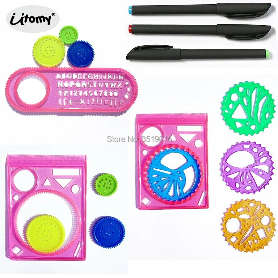 Креативный дизайн спирографа Набор жестяных банок Спиральное искусство Рисование Игрушки, Спиральные конструкции Взаимоблокирующиеся шестерни и колеса Развивающие игрушки для детей