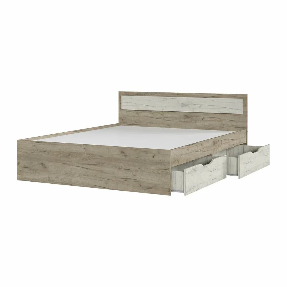 Кровать двуспальная с ящиками КР 604 «гармония» 160х200, дуб крафт белый/дуб крафт серый (1652х2032х780)