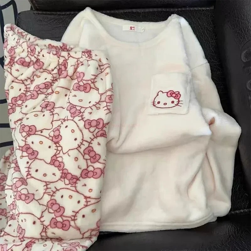 MINISO Карнавальный костюм Hello Kitty фланелевая зимняя женская Розовый, Hello Kitty Set, L47-55Kg