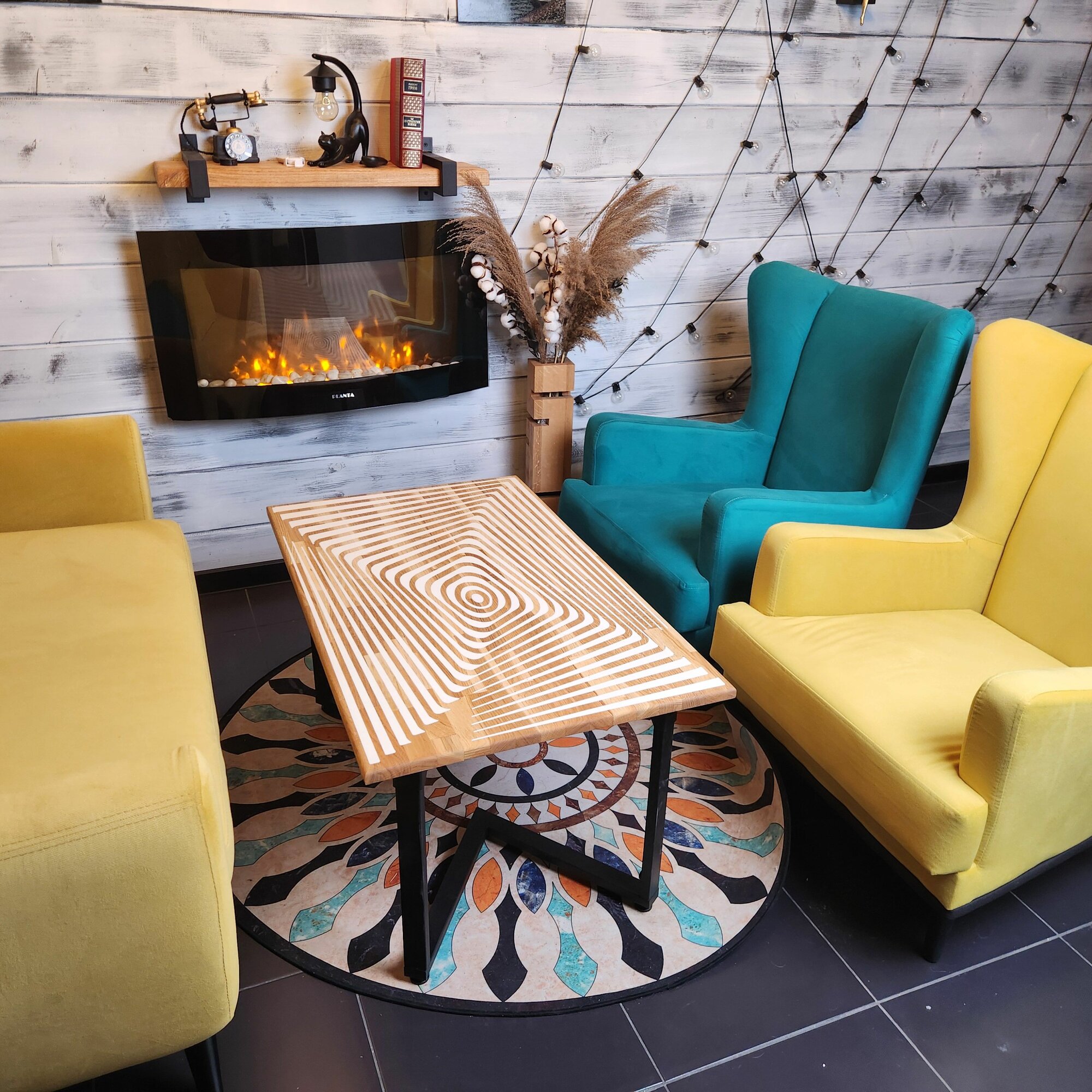 Журнальный стол из натурального ясеня с рисунком из эпоксидной смолы, 100x60x48см