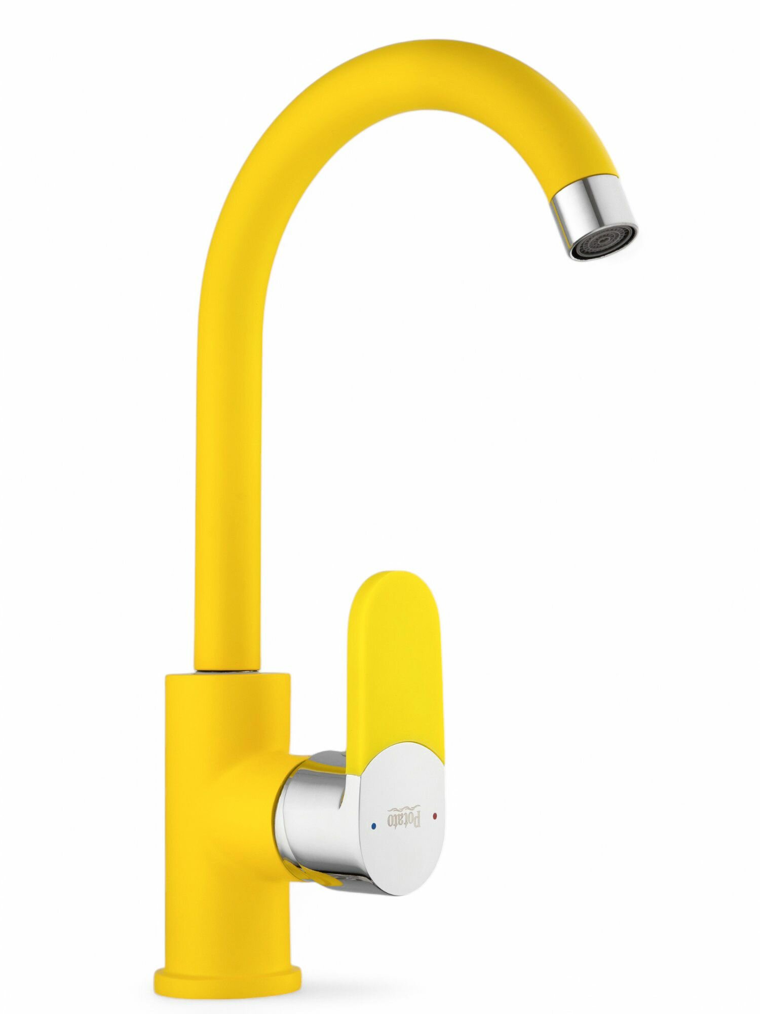 Смеситель для кухни с высоким поворотным изливом дизайнерский лимонного цвета