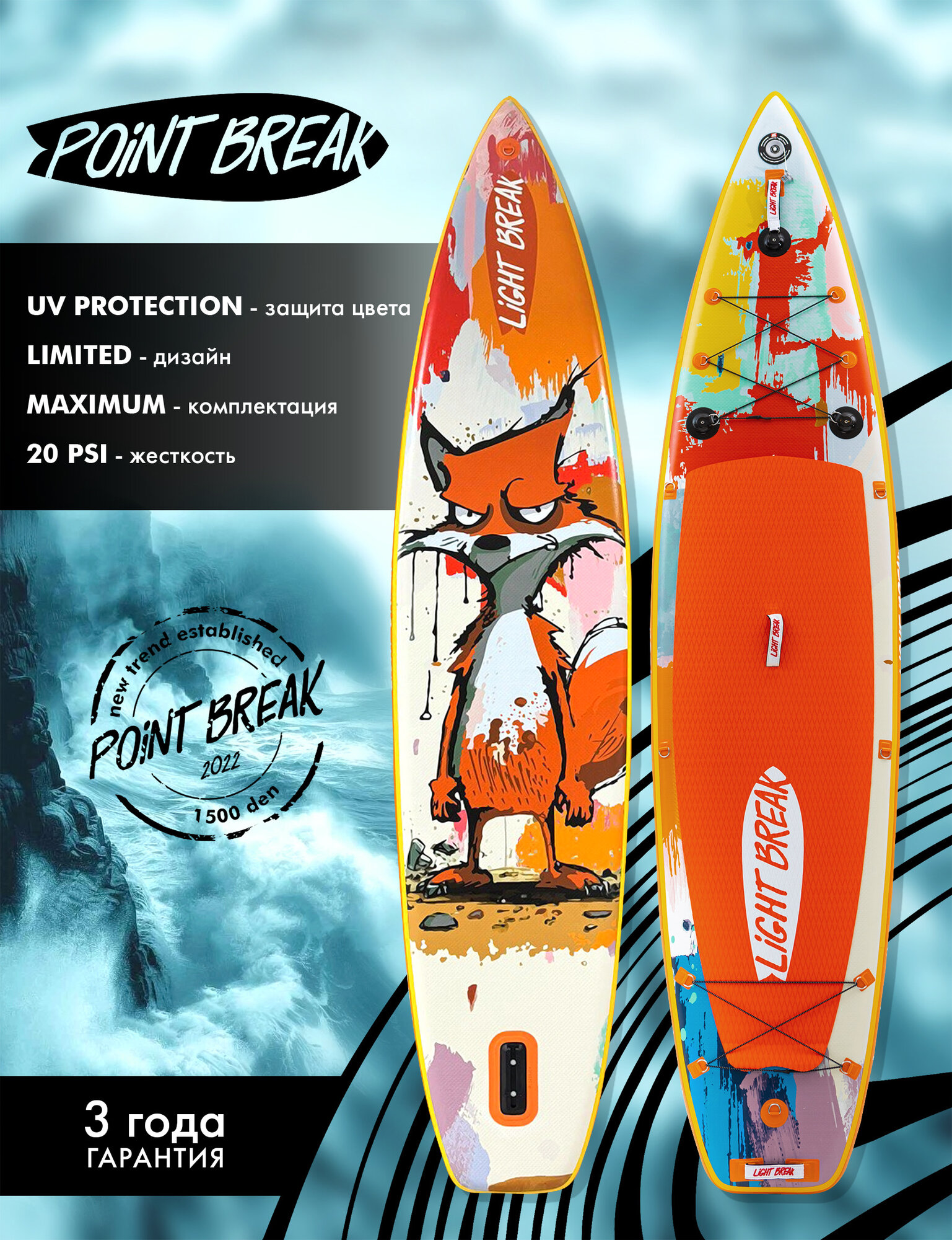 SUP board Point break FOX, Надувная SUP доска лиса 11,6 (351cм×81см×15см)