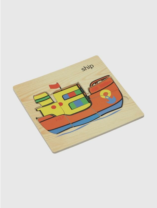 Пазл-вкладыш для малышей "Учим английский "Корабль", дерево, 4 элемента.