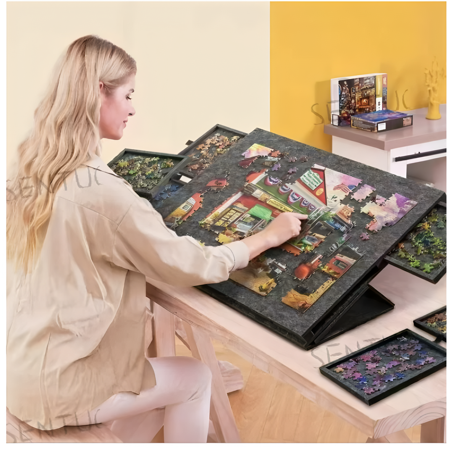 Коврик для пазлов "globalparty7799", 77x53.6 см, 10 сортировочных ящиков, с чехлом