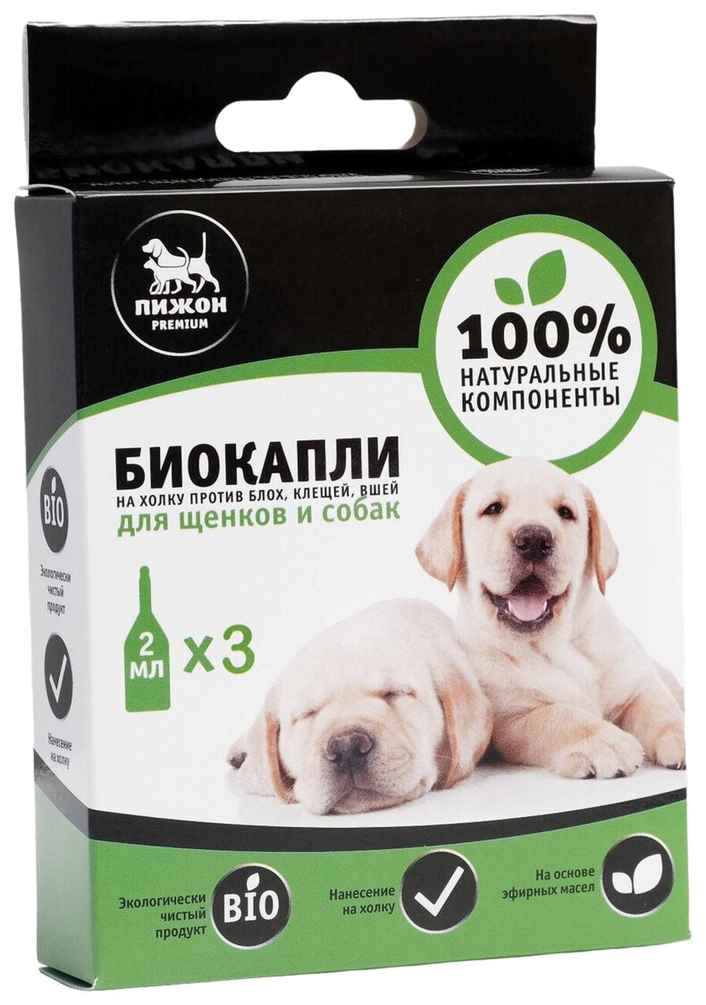 Био капли для животных от блох и клещей "пижон Premium" для собак, до 40 кг, 3х2 мл — фото 1