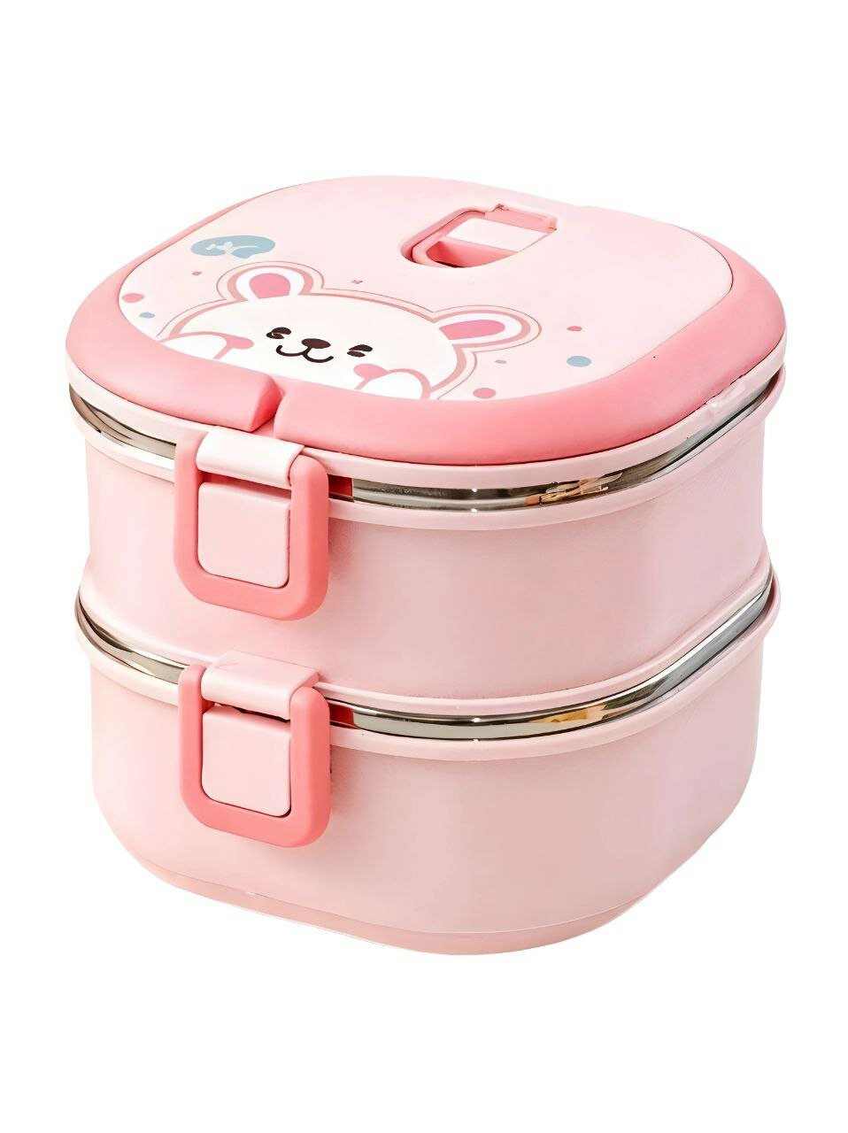 Ланч-бокс "IKEA", нержавеющая сталь, двухъярусный, розовый, 1.4 л