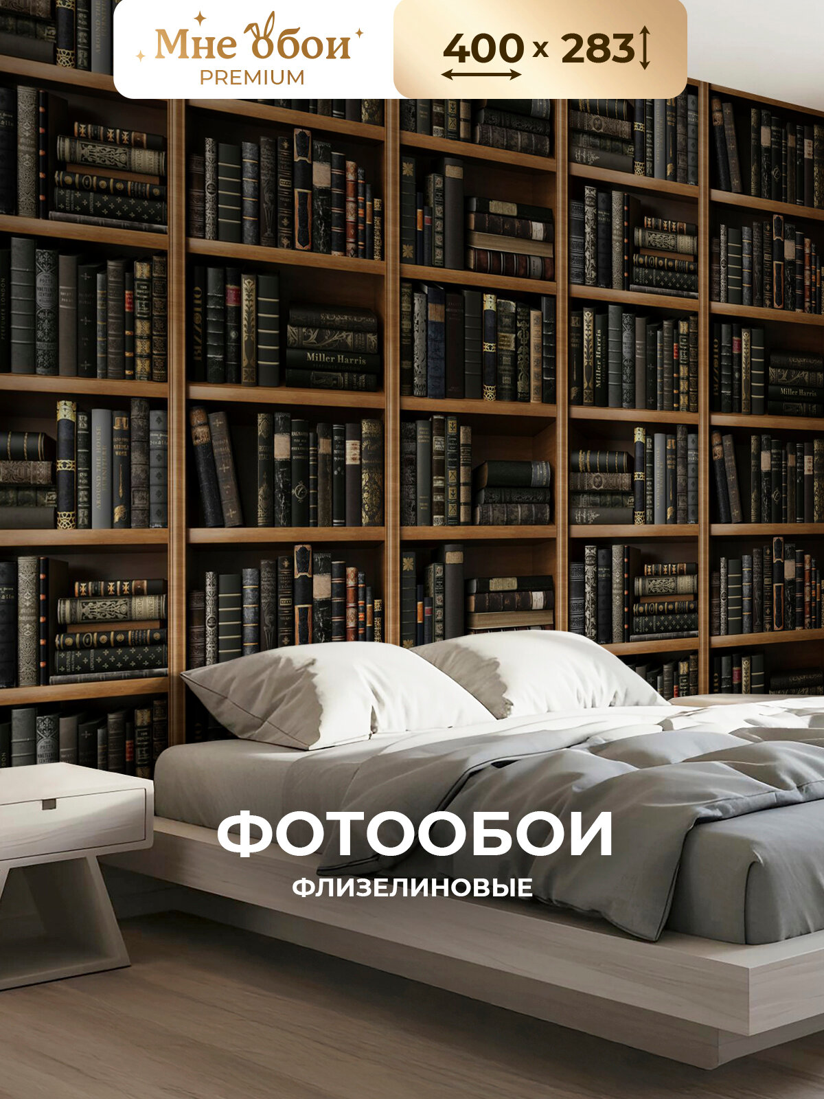 Фотообои на стену флизелиновые 3d для спальни и гостиной, на кухню 400х283 книги, полки, библиотека