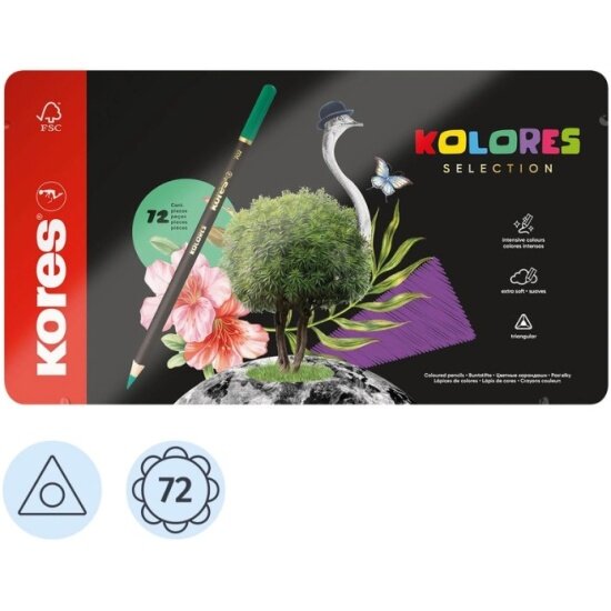 Карандаши цветные Kores Kolores 3-гран 3мм 72 цв/наб в металл. коробке 93372 (2007176КТ)