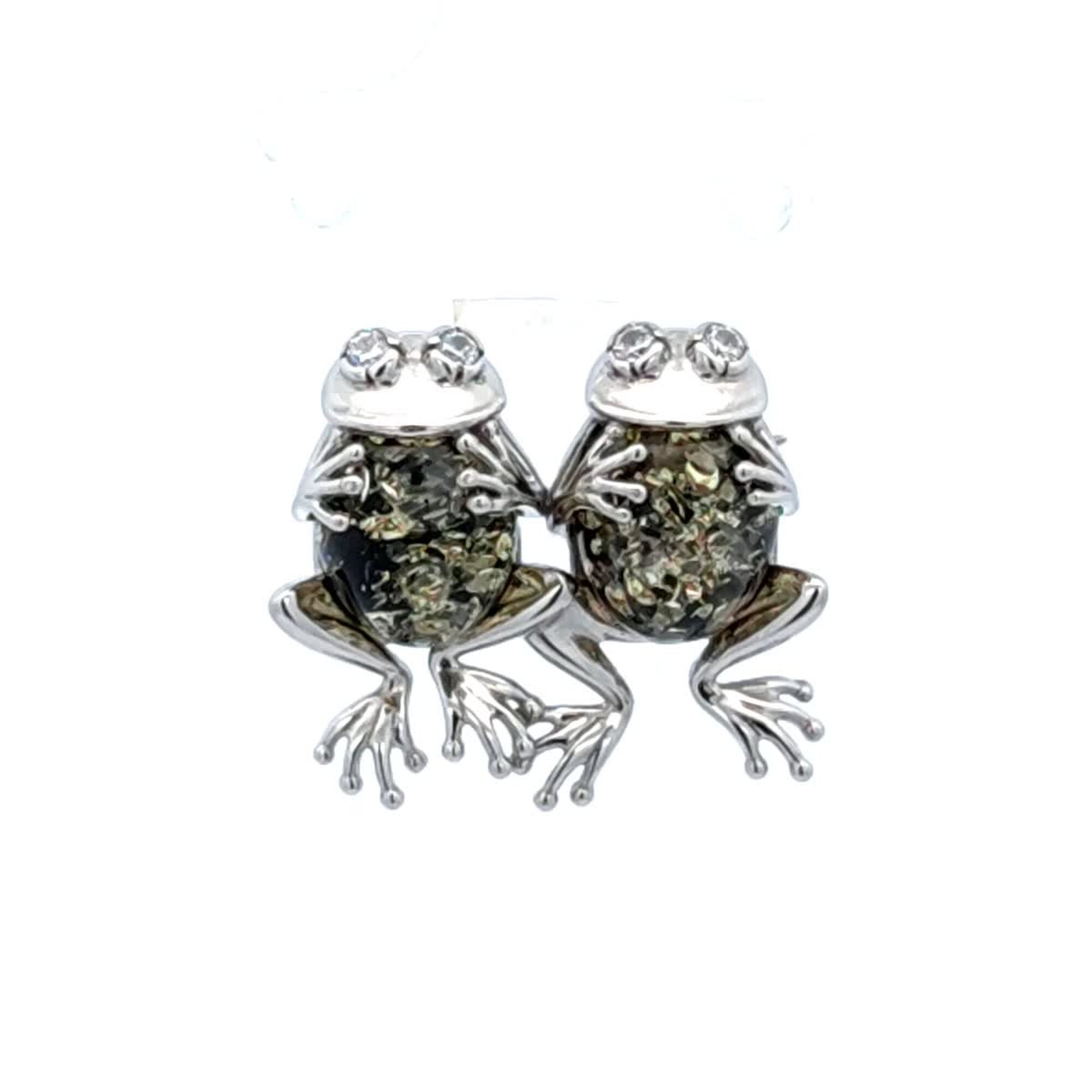 Брошь, серебро, 925 проба, родирование, фианит, янтарь