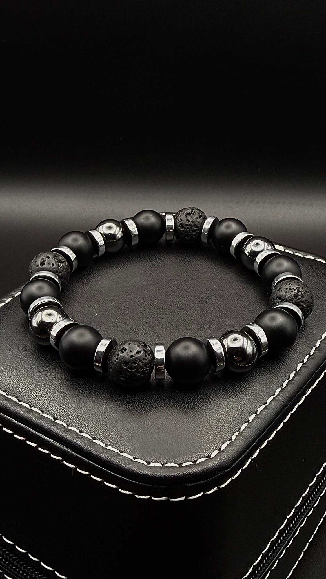 Браслет-нить, вулканическая лава, гематит, агат