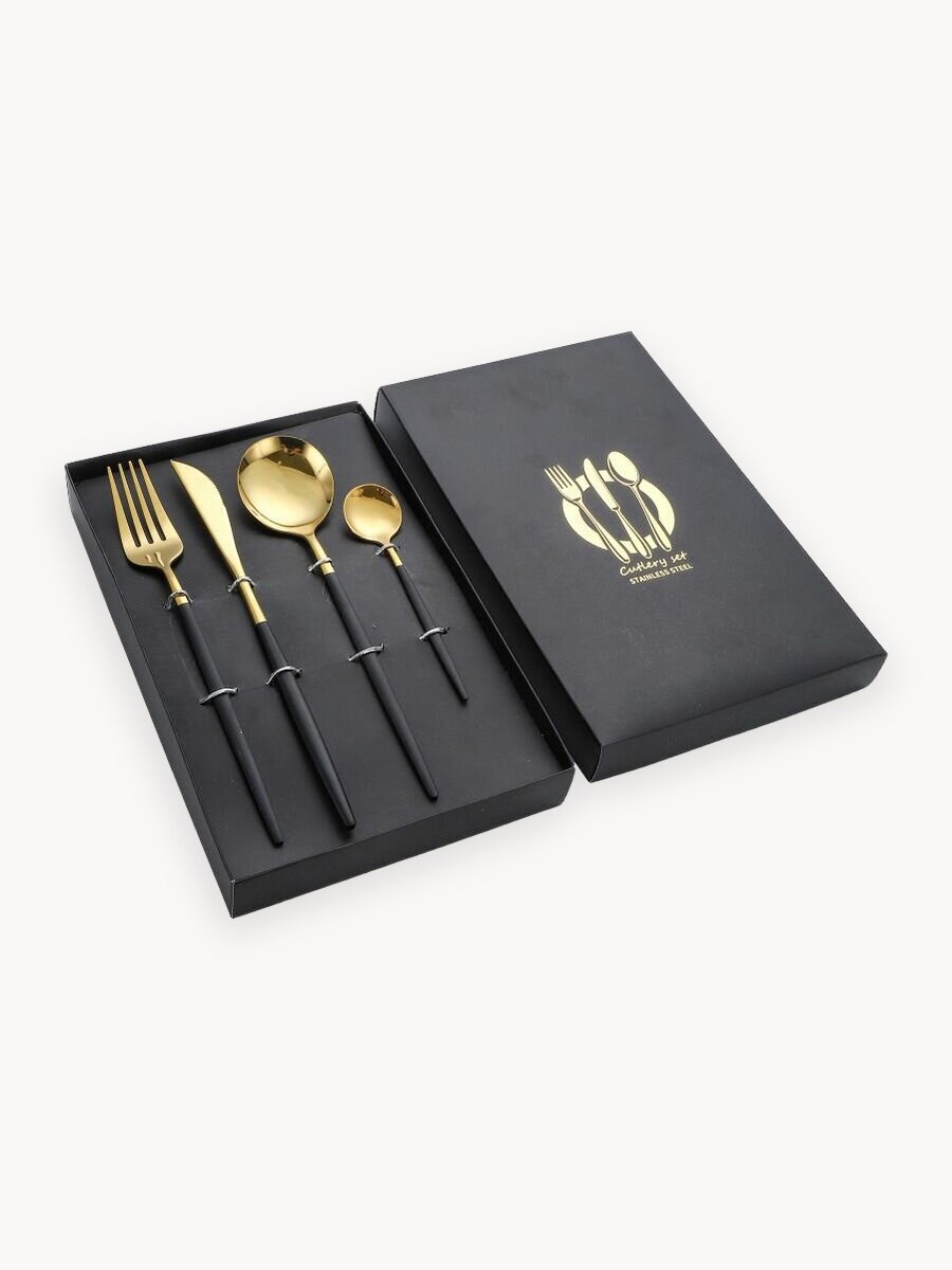 Набор западных столовых приборов, вилок и ложек из нержавеющей стали из 4 предметов в подарочной коробке