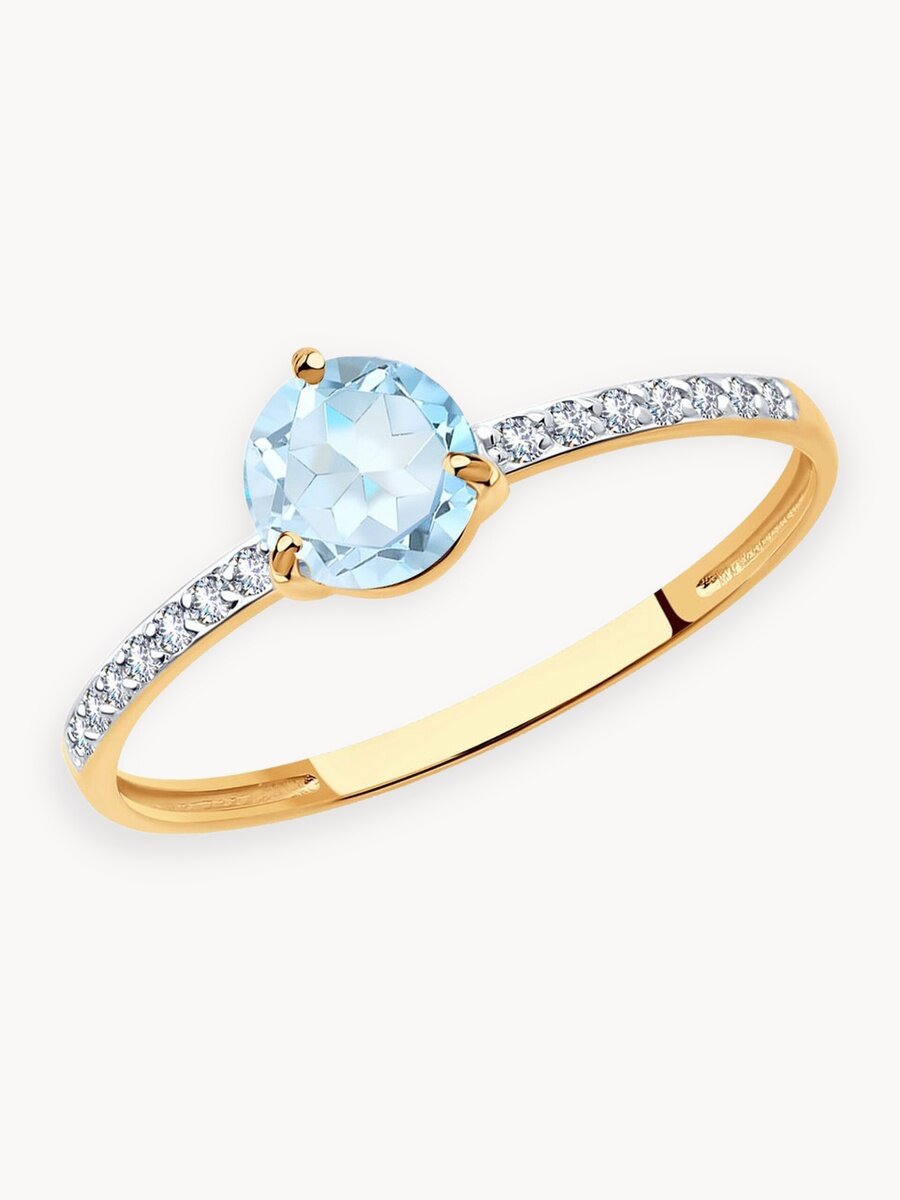 Кольцо, красное золото, 585 проба, топаз, фианит