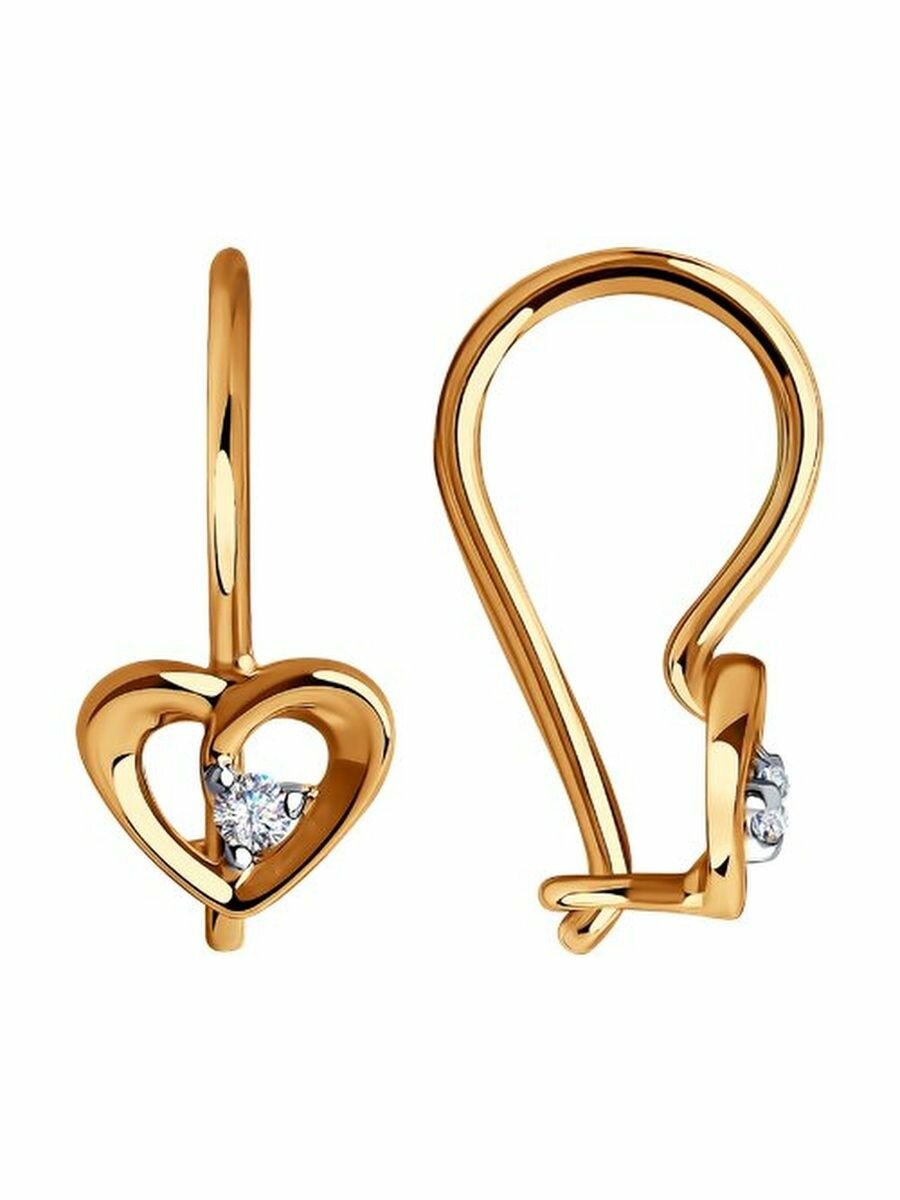 Серьги, красное золото, 375 проба, фианит