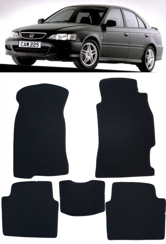 Ева коврики Honda Accord VI правый руль 1997 - 2002/ Ева ЭВА сота/ цвет Черный c красной окантовкой / EVA Smart / коврики в салон автомобиля Хонда