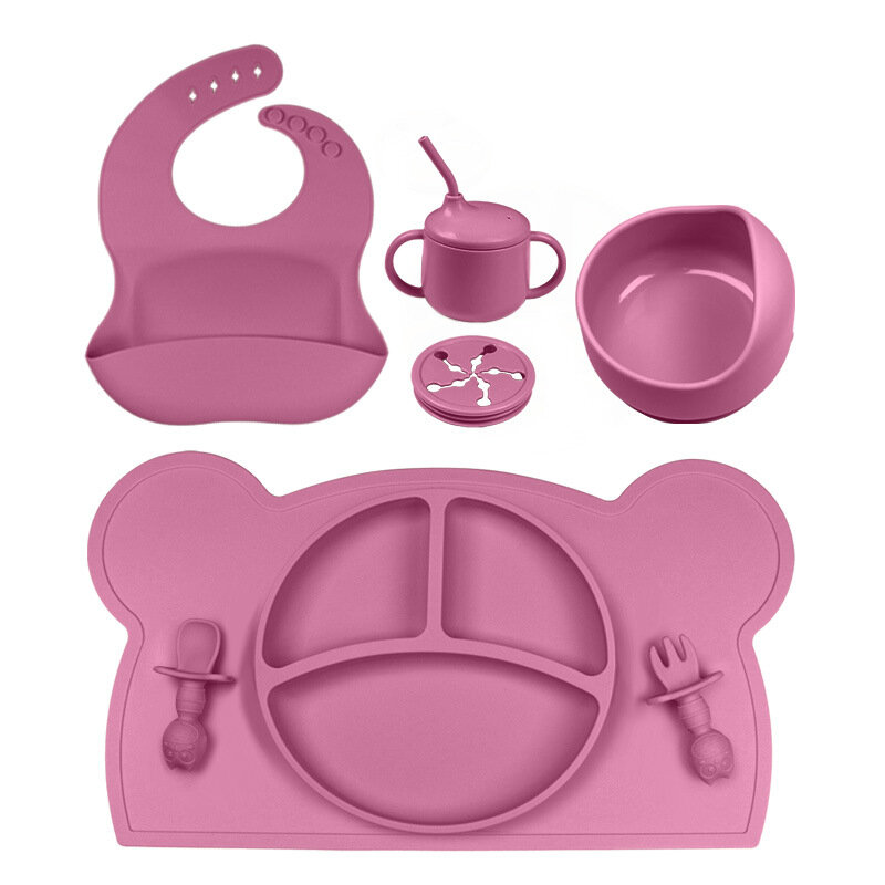 Тарелка для детского питания "Сова", силикон, темно-розовая, 8 шт