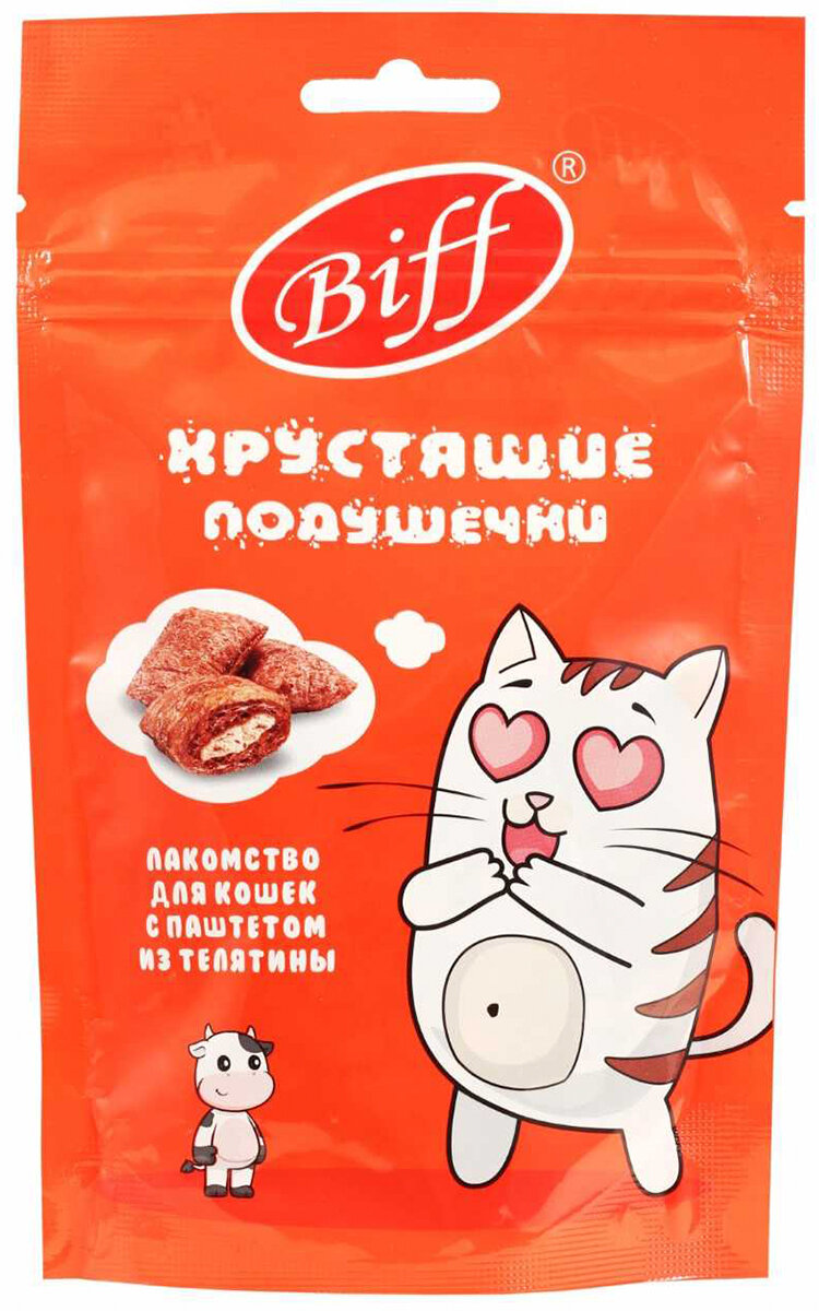 Лакомство Tit Bit Biff для кошек, подушечки с паштетом из телятины, 60 г