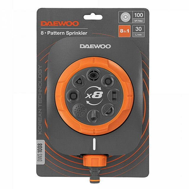 DAEWOO дождеватель круговой 8 режимов до 113 м2 пластиковый корпус для сада и огорода