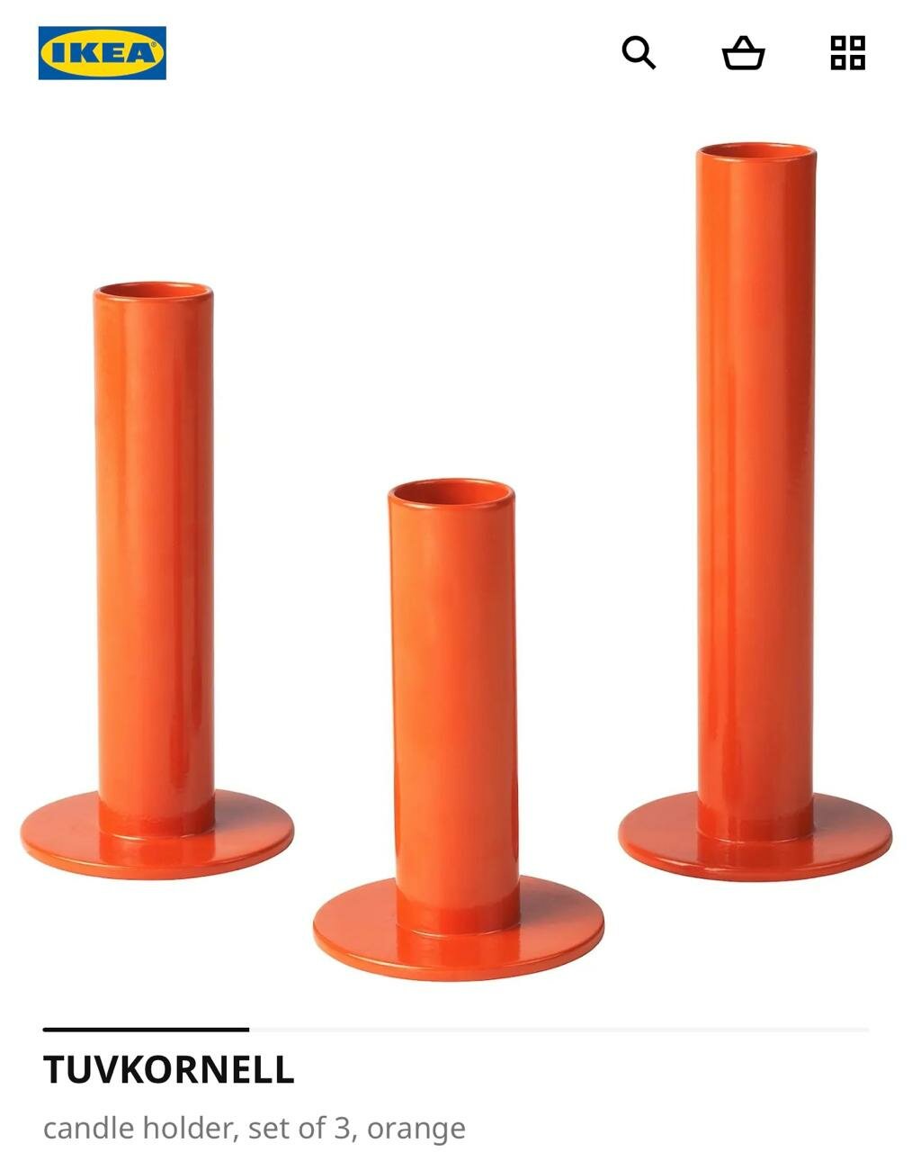 Набор подсвечников IKEA "TUVKORNELL", металл, оранжевый, настольный, 3 шт