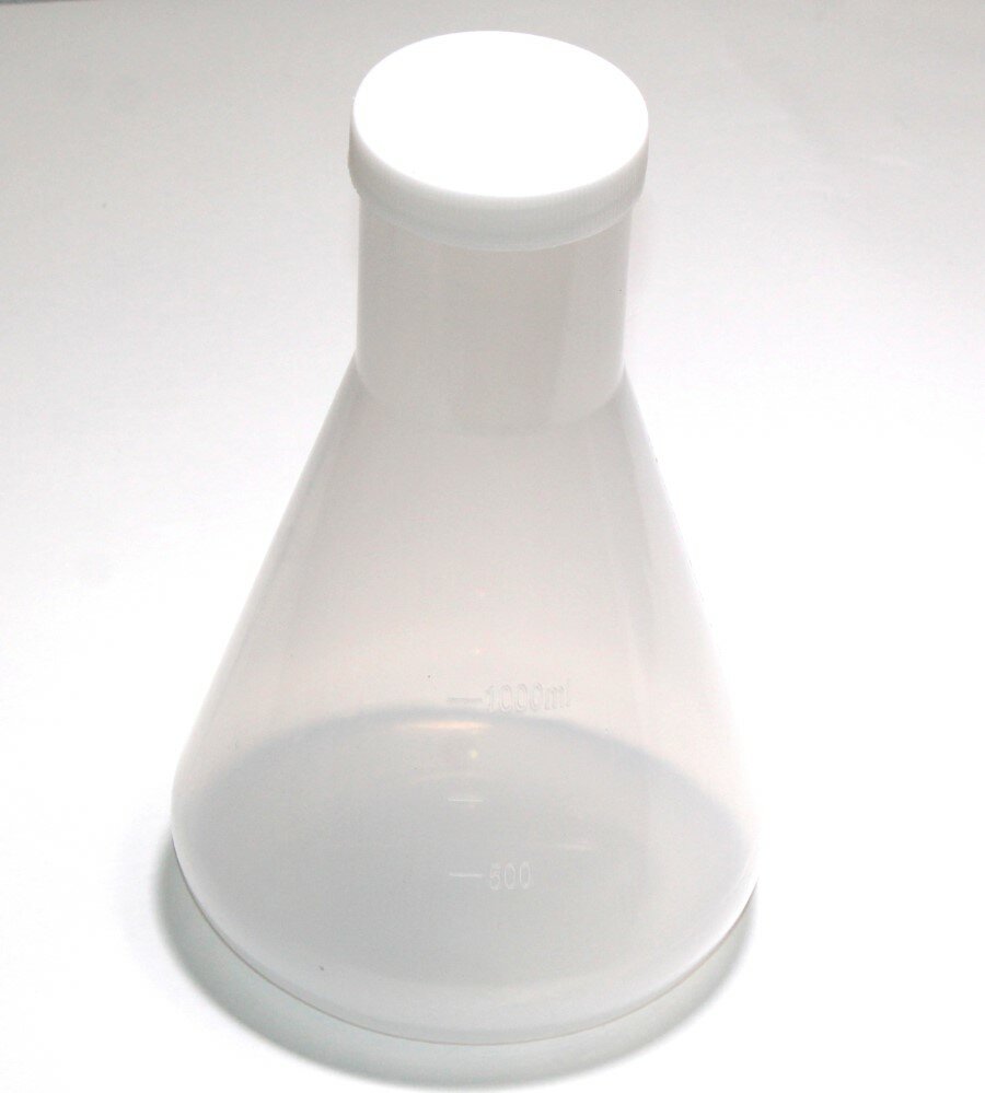 Колба коническая 1000 мл с делениями и навинчивающейся крышкой п/п