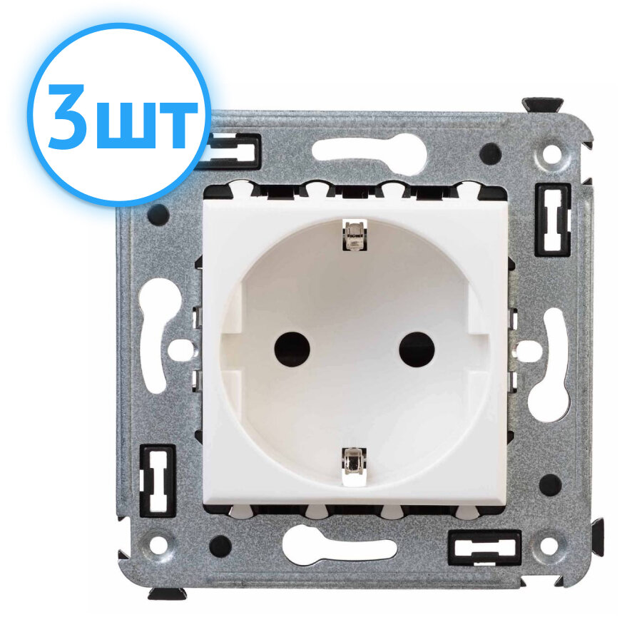 Механизм розетки в стену DKC Avanti 2P+E с заземлением "Белое облако" 4400003 (комплект из 3шт.)