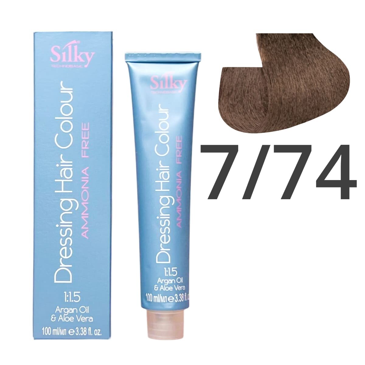 Краска для волос безаммиачная Silky Dressing Haircolor 7.74 Русый Коричневый медный, 100 мл