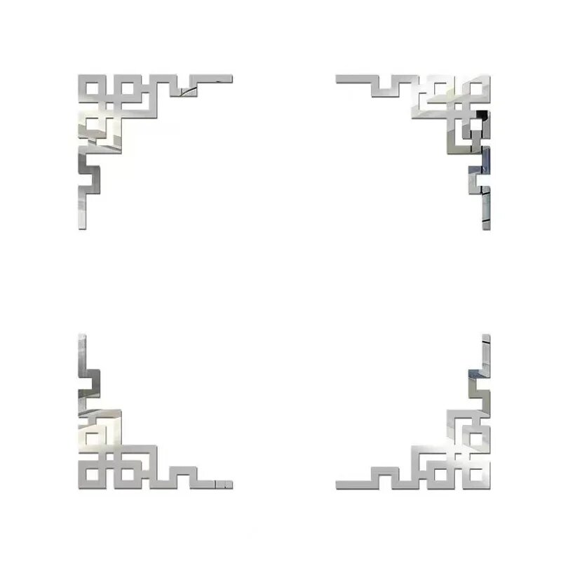 Зеркальные угловые наклейки для мебели, акрил, набор из 4 штук 10cmx10cm, B Silver-4pcs