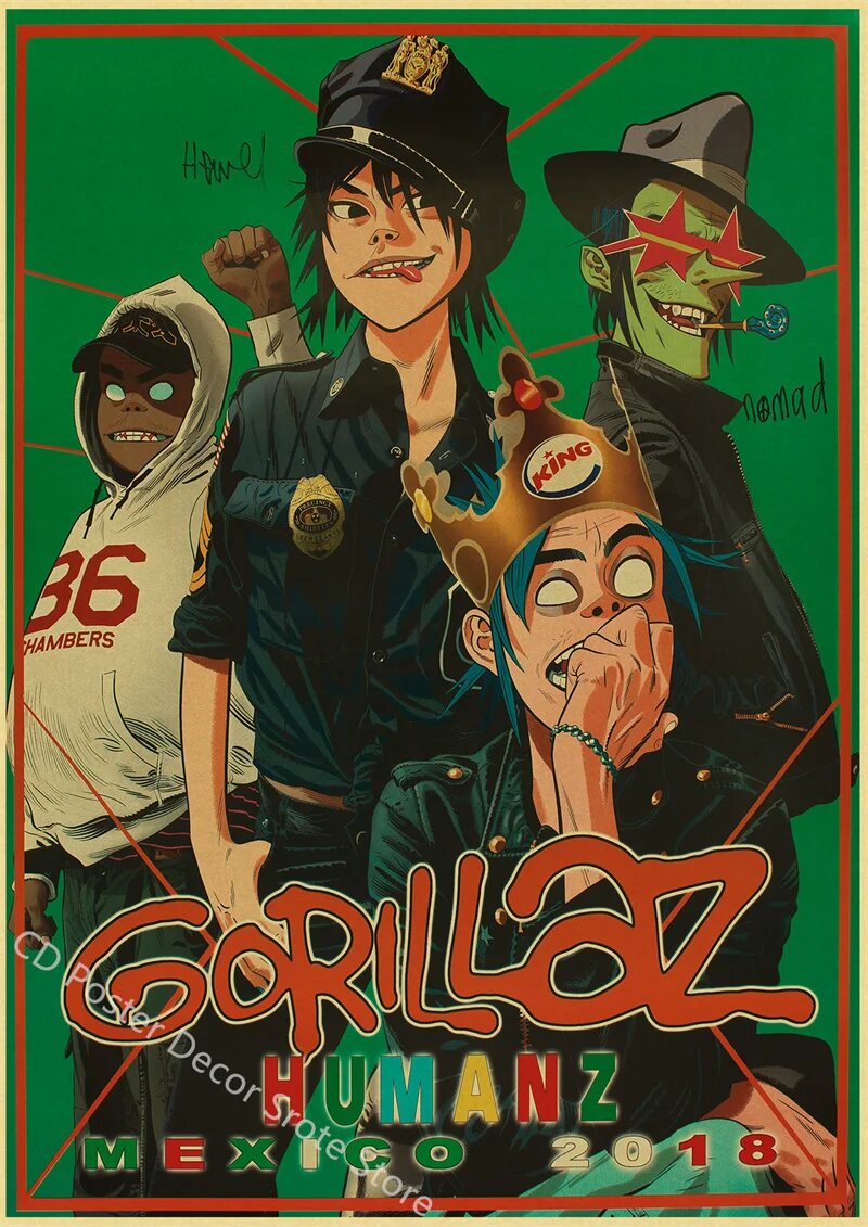Плакат Gorillaz Demon Days крафт-бумага А4/А3 Черный, 44, A4
