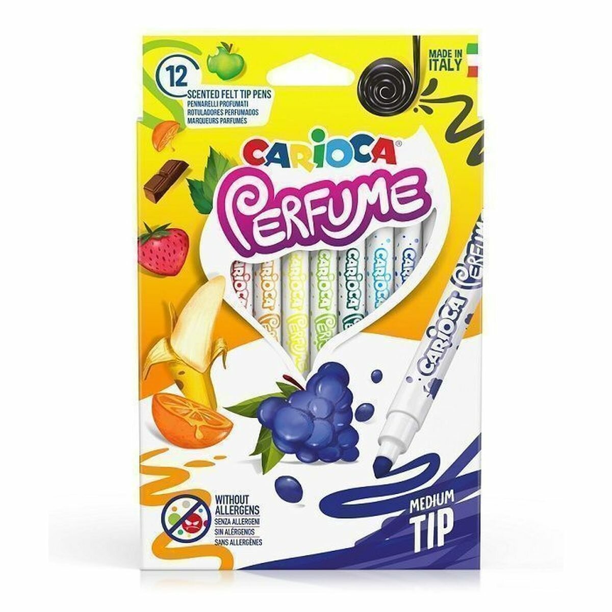 Набор фломастеров 12 цветов Carioca Perfume Xplosion (линия 1-4,7мм, смываемые, ароматизированные) картон. уп. (42672), 24 уп.